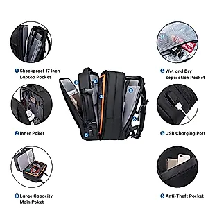 BANGE 45L Travel Backpack, Carry On Backpack Convertible Duffle Bag Fit for 17.3 Inch Laptop for Men and Women