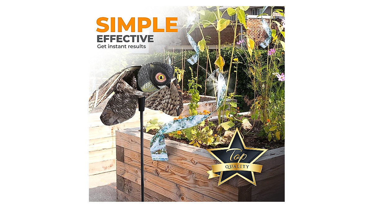 Elemu Owl Scarecrow Natural Moving Wings Plus Reflective Scare Tape ...
