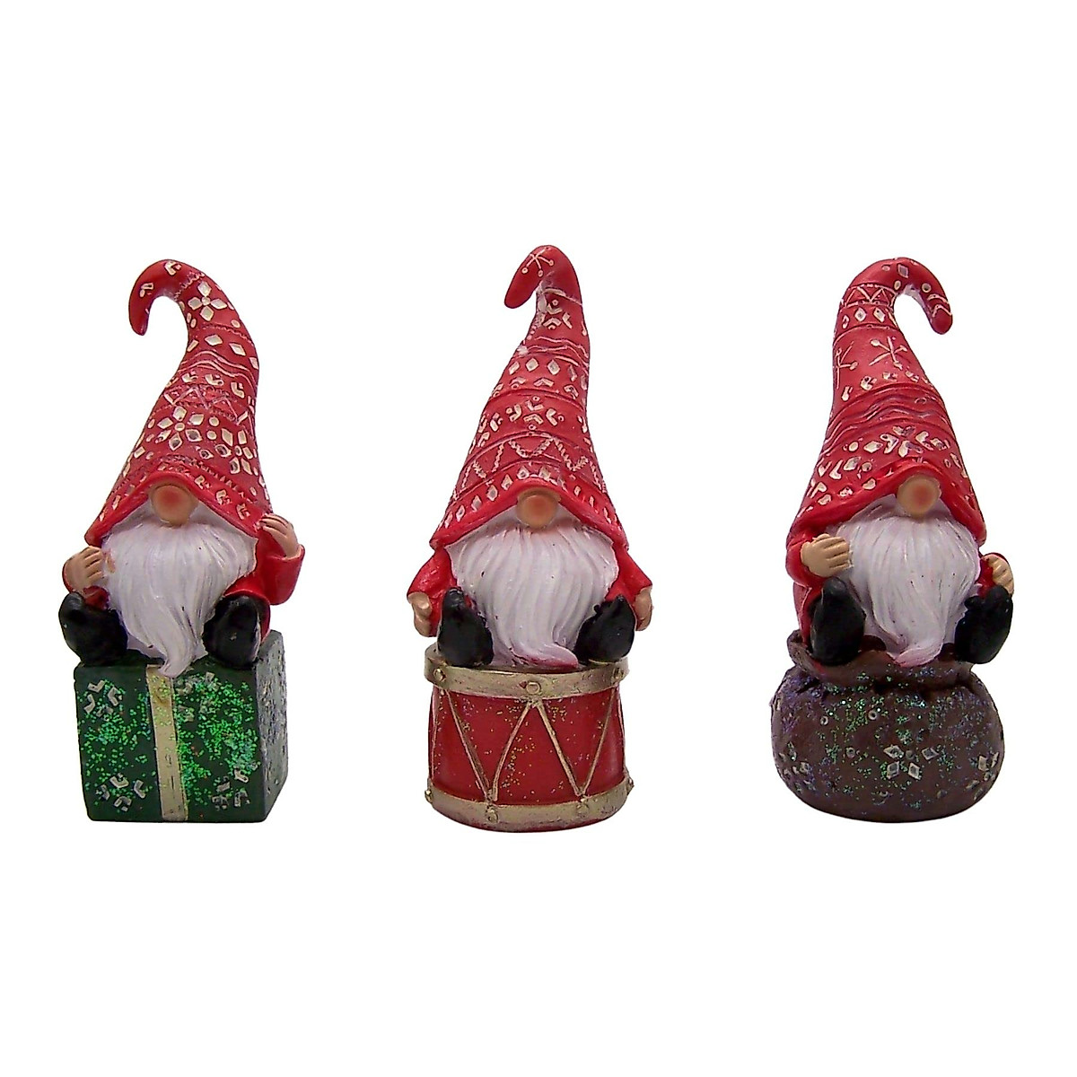 Wowser Festive Holiday Sitting Gnome Figurines, Christmas Decoration, 3 Assorted, 5 Inches