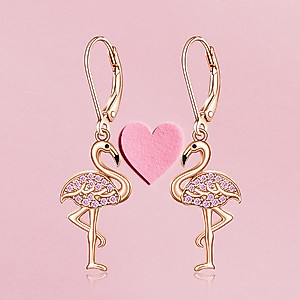 Flamingo Earrings for Women Sterling Silver Cute Bird Animal Rose Gold Pink Flamingo Dangle Hypoallergenic Christmas Holiday Summer Gifts