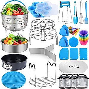 101 Pcs Pressure Cooker Accessories Set Compatible with Instant Pot 6 qt 8 Quart, 2 Steamer Basket, Springform Pan, Stackable Egg Steamer Rack, Egg Bites Mold, Steamer Rack Trivet, Parchment Pape