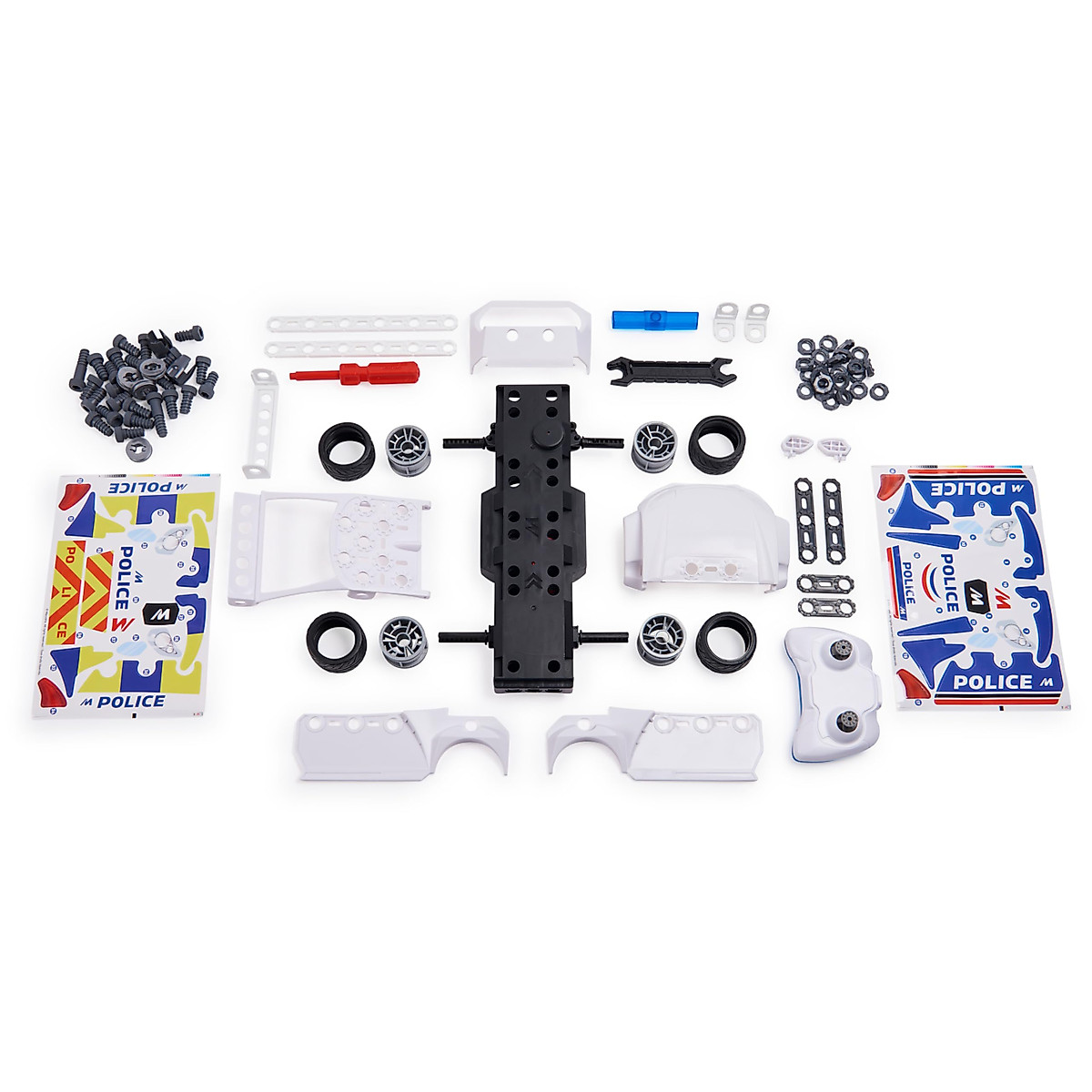 Meccano Junior, RC Police Car with Working Trunk and Real Tools, Toy Model Building Kit, STEM Toys for Kids Ages 5 and up