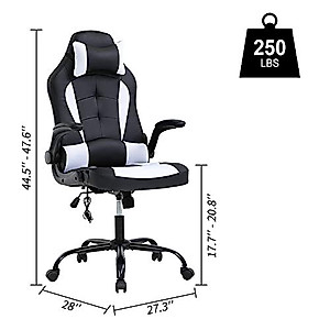 Racing Office Chair Gaming Chair High Back Computer Chair Desk Chair Executive Back Tilt Ergonomic Backrest & Height Adjustable Stool Swivel Task Chair with Headrest & Massage Lumbar Support-Black