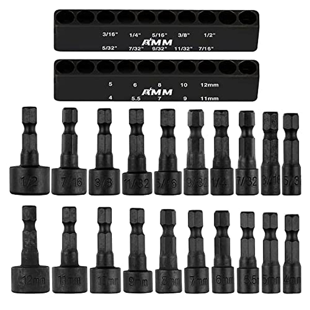 AMM 20PCS Power Nut Driver Set for Impact Drill, 1/4” Hex Head Drill Bit Set SAE and Metric, The best tool accessories