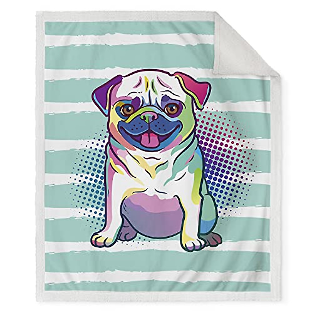 Jekeno Dog Gifts Blanket, Dog Decor Blankets Soft Warm Sherpa Throw for Pug Dog Lover Adults Men Women Girls Boys Birthday, Home Living Room Decoration 50"x60"