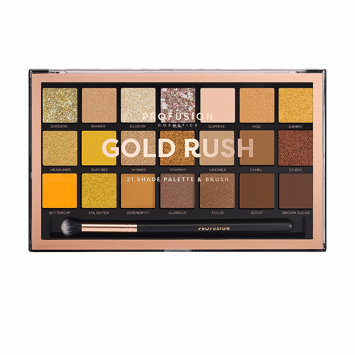 Profusion Cosmetics 21 Shades Gold Rush Eyeshadow Palette and Pro Series Brush for Flawless Eye Look, Get Attractive and Stunning Eye Look with Premium Makeup Kit