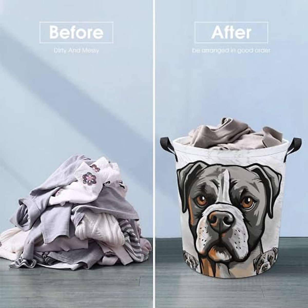 Laundry Hamper American Bulldog Head Freestanding Laundry Basket Thickened Waterproof Collapsible Clothes Hamper Storage for Clothes Toys Dorm And Family