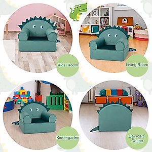 Costzon Kids Couch, Children's Sofa Armchair with Washable Velvet Cover & Soft Sponge Filling, Upholstered Sofa Chair for Boys Girls, Preschool Bedroom Playroom Gift Presents, Toddler Couch (Dinosaur)