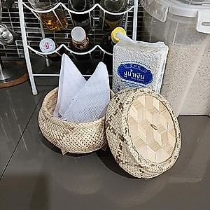 Heavens Tvcz Professional Basket Bamboo Wickerwork Thai Traditional Rice Sticky Steamer Eco-Friendly with Lid Sticky Rice Cooker Steamer Home Electric Cooker Safe Free Cloth 2 Pcs for Asian Food