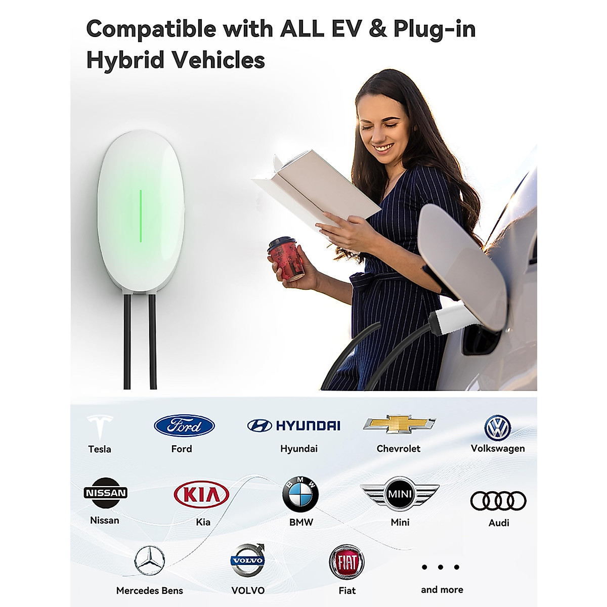 Teskee EV Charger Level 2 Home Smart EV Charging Station for All Electric Vehicles & Plug-in Hybrid Cars Outdoors and Indoors Use Max 9.6kW 40Amps 20-Foot Cable NEMA 14-50