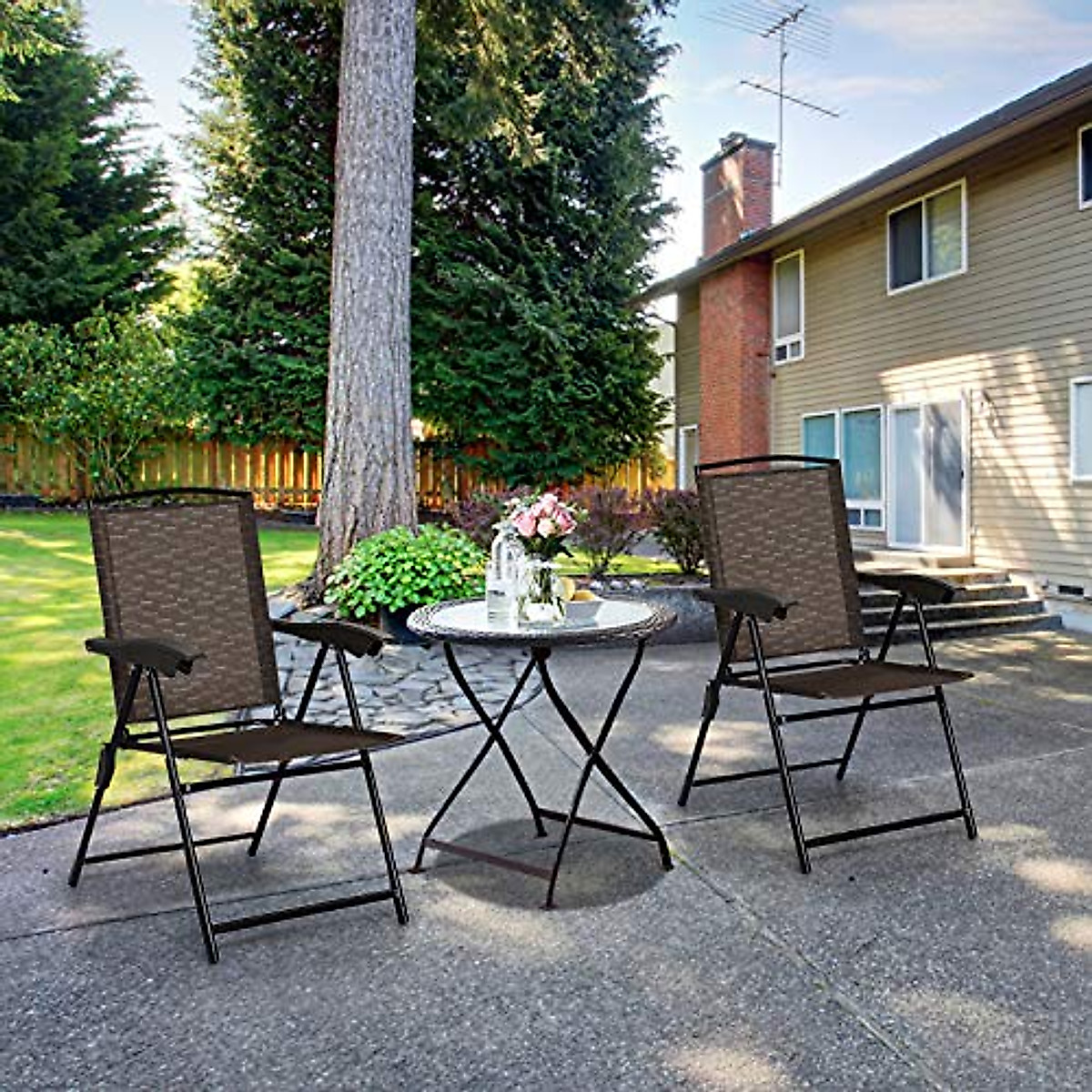 Giantex 2 Pack Patio Folding Chairs, Adjustable Sling Back Chairs with Armrest, Patio Dining Chairs Portable for Lawn Camping Garden Pool Beach Deck, Outdoor Chairs Set of 2