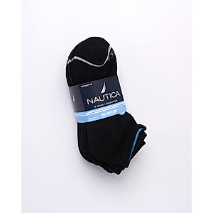 Nautica Women's Comfort Cushioned Quarter Cut Moisture Control Athletic Socks (6 Pack), Size 4-10, Black