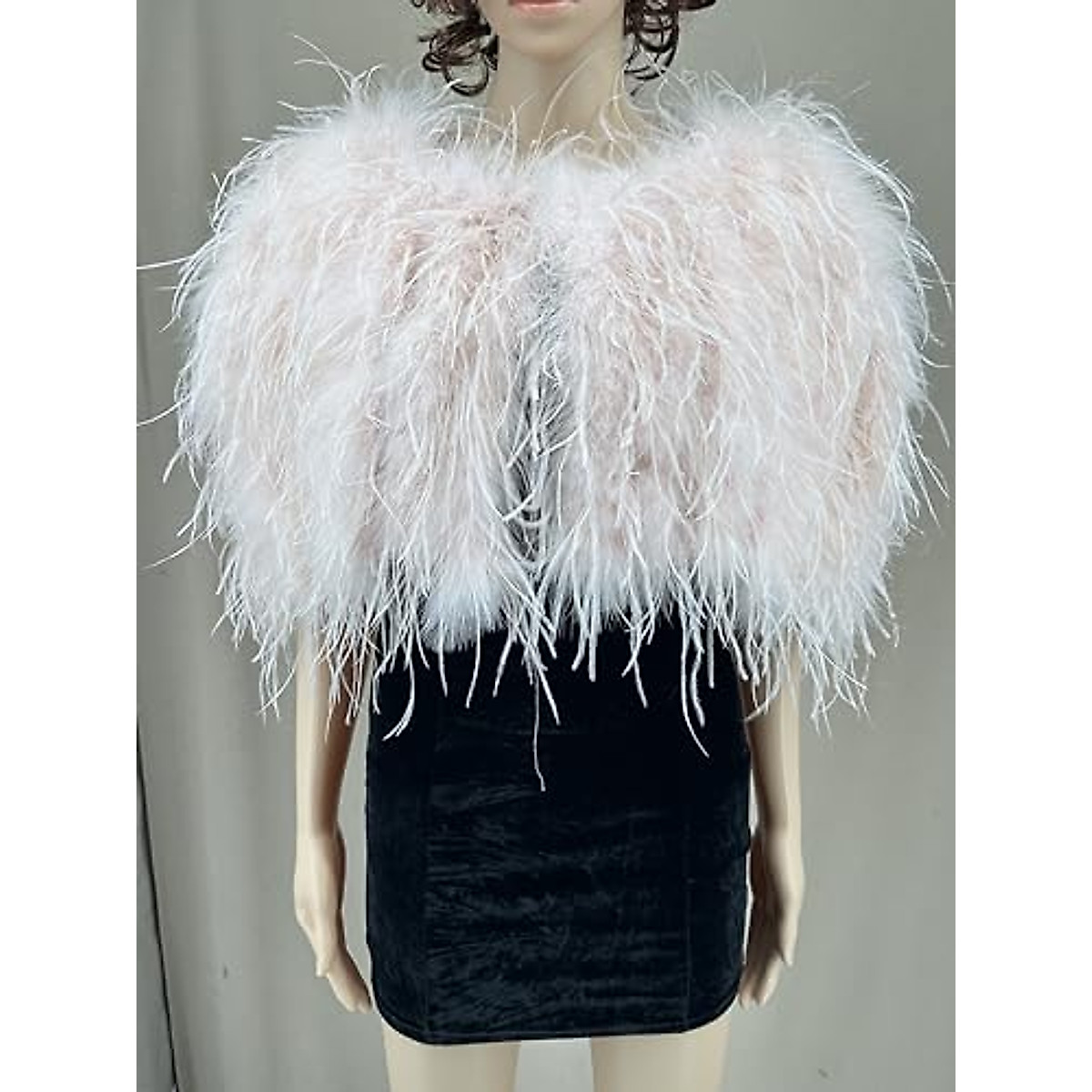 Women Ostrich Fur Pink Feather Small Shawl Cape for Wedding for Party Bride Furry White Color Blush Fluffy Luxurious Romantic