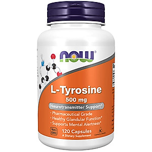 NOW Supplements, L-Tyrosine 500 mg, Supports Mental Alertness*, Neurotransmitter Support*, 120 Capsules