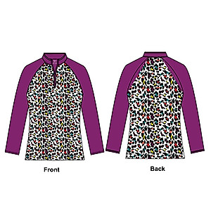 Monterey Club Women's Pro Leopard Print Block 3/4 Sleeve Zip Polo Shirt #2352 (Mulberry/White, X-Large)