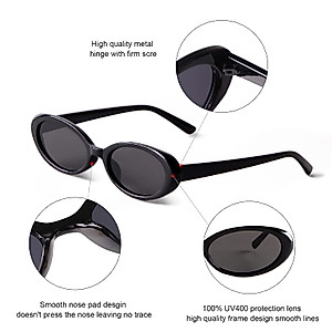 VIA LEECA Trendy Retro Oval Sunglasses Women 90s Small Y2K Fashion Vintage Narrow Sun Glasses Tinted Black UV400 Protection Party Aesthetic Accessories Gift