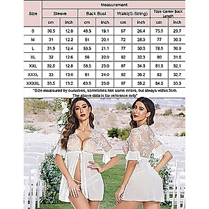 Avidlove womens lingerie robe Women Lingerie Open Front Babydoll Lace Chemise Sleepwear Sheer Mesh Robe Lace Lingerie Robe White M