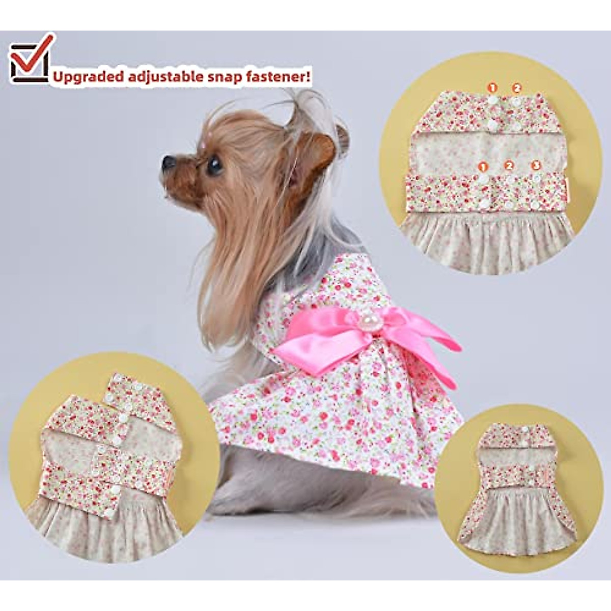 Petroom 2 Pieces Small Dog Dresses,Cute Princess Floral Skirt Cat Apparel Female for Yorkie(Pink & Rose red S)