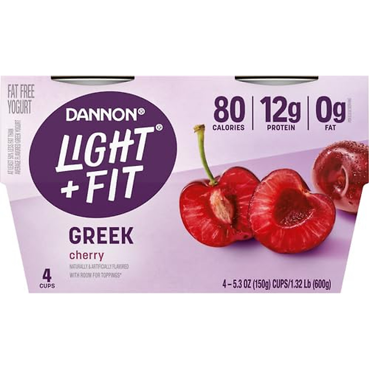 Dannon Light + Fit Greek Nonfat Yogurt, Cherry, Gluten-Free, 5.3 oz., 4 Pack