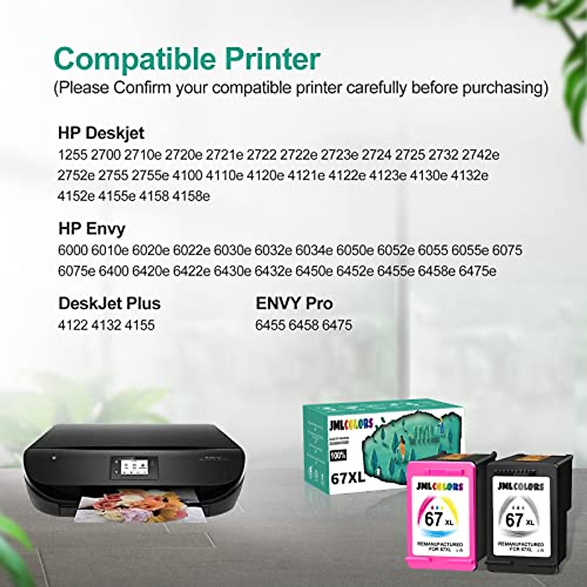JMLCOLORS Remanufactured67 Ink 67XL Ink Cartridges for Ink Cartridges 67 Used in DeskJet 2700 2755 2722 2732 2752 Plus 4155 4152 Envy 6455e 6000 6055 6055e 6052 6058 6075 Pro 6455 6452 6458 Printer