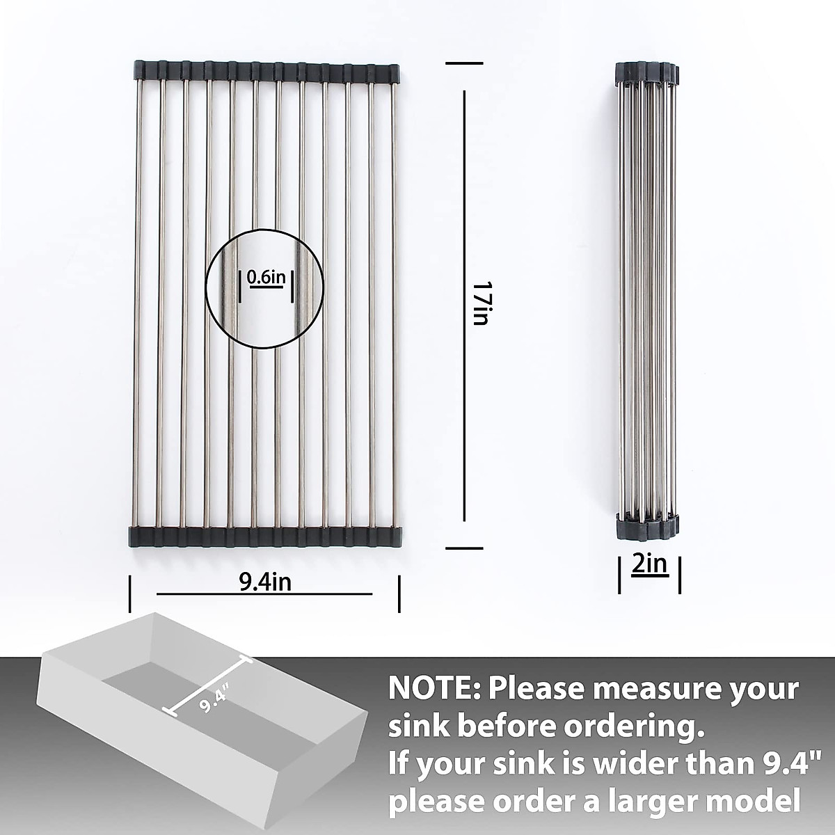 FULL TREND Roll Up Dish Drying Rack, Sink Drying Rack Over Sink Dish Drying Rack Foldable Drain Rack for Kitchen Anti-Slip Silicone Sink Counter Utensils Vegetables and Fruits (17''X9.4'')