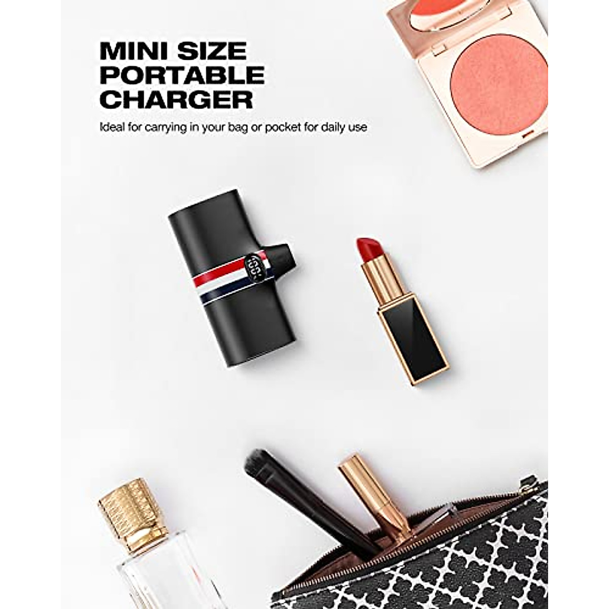 VIYISI Mini Portable Charger USB C,5000mAh 20W PD Fast Charging Battery Pack with Stand,LED Display Power Bank Compatible with Samsung S22/S21/S10/S9,Note,Moto,LG,Oculus Quest,Android Phones etc-Black