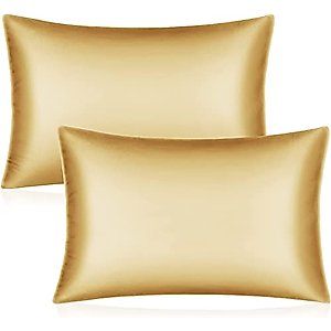 Satin Pillowcase for Hair and Skin -Bed Pillow Cases Standard Size Set of 2,Satin Pillowcase 20x26 inches, Solid Color Pillow Covers with Envelope Closure for Home,School, Hotel(Gold)