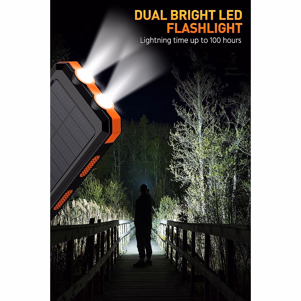 Mregb Power Bank,Solar Charger,36800mAh 5V3.1A QC 3.0 Dual 2 USB Port Built-in Powerful Flashlight IPX7 Waterproof Dustproof Shockproof(Deep Orange)