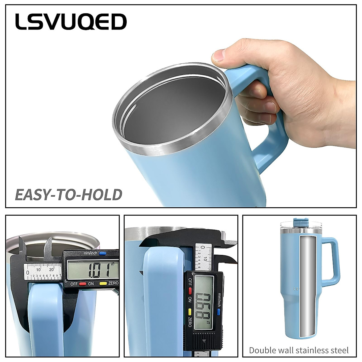 LSVUQED Tumbler Cups, 40 oz Tumbler with Handle and Straw Lid Insulated Reusable Stainless Steel Travel Mug Keeps Drinks Insulation up to 12 Hours.(Blue)