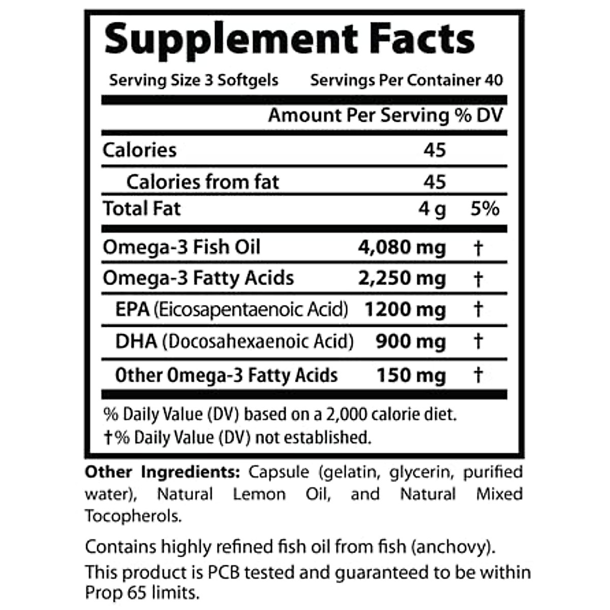 Arazo Nutrition Omega 3 Fish Oil 4,080mg - High EPA 1200mg + DHA 900mg Triple Strength Burpless Softgels (120 Soft Gels)