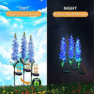 oidist Solar Lights Outdoor Garden Decor, 2pcs Solar Powered Violet Lights Flower Stake, Waterproof Solar Flower Lights for Garden, Corridor Yard Lawn Patio Pathway Balcony Pool Decorative
