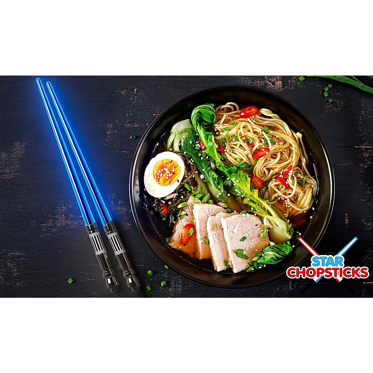 STAR CHOPSTICKS | FREE BOTTLE OPENER | 4 PAIRS DARK BOX | Lightsaber Chopsticks | Star Gifts and Toys for Kids | LED Light Up Reusable Safe Chopstick (4 PAIRS SET NEW)