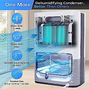 PTHRAOUTA dehumidifier for basement bathroom RV home closet indoor indoor 33.8 oz water tank（800 sq.ft） small dehumidifiers safe mini drainage auto-off odor removal 2 duak-core portable dehumidifier 5 colorful lights remove moisture quite silent car deh