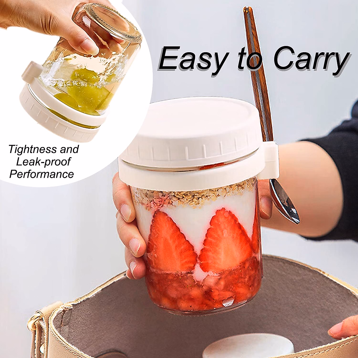 AouEtnay 2 Pack Overnight Oats Containers with Lids Glass Overnight Oats Jars, 16 oz Mason Jars for Overnight Oats, Cereal, Milk, Vegetable and fruit Salad Storage Container