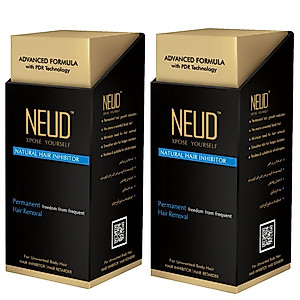 NEUD Natural Hair Inhibitor for Permanent Reduction of Unwanted Body & Facial Hair in Men & Women - Pack of 2