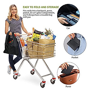 Chumia 50 Pack Reusable Grocery Bags Foldable Portable Shopping Bags Polyester Washable Grocery Bag with Handles (Black)