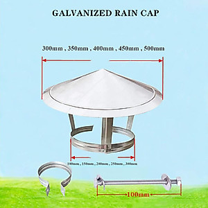 Chimney Cowl Cap,Pipe Rain Cover Protector Cap Galvanized iron Ending Roof Cowl for Ducting Ventilation Cap Rain Hat Hood Ending Heating Stove Exhaust Pipe Chimney Anti Downdraught Bird Guard Top,250m
