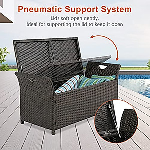 Iwicker Patio Wicker Storage Bench,Outdoor Rattan Deck Box with Cushion, Red