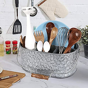 Galvanized bucket,Utensil Caddy,Tin ware décor,Utensils caddy,Picnic utensil holder caddy,Cutlery Caddy,Flatware caddy,Galvanized Utensil caddy,Galvanized Storage bins,Outdoor utensil -Natural