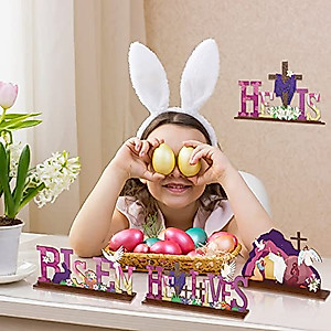 4 Pcs Easter Table Decorations He Is Risen Tabletop Decorations Easter Resurrection Scene Wooden Signs Jesus Cross He Lives Table Centerpiece for Easter Religious Party Holiday Decor