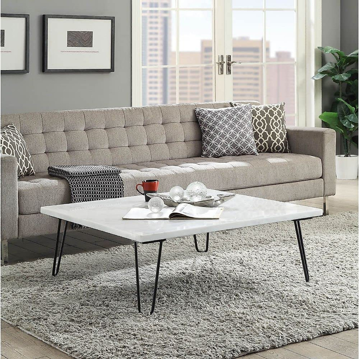 ACME Furniture Coffee Table, White Marble and Black