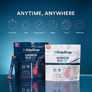 DripDrop Hydration - Orange - Electrolyte Drink Mix Single Serve Hydration Powder Packets | Non-GMO, Gluten Free, Vegan | 32 Sticks