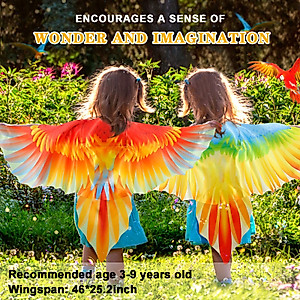 IROLEHOME Bird-Wings-Costume for Kids Dress Up Pretend Play with Bird-Mask, Boys Girls Eagle-Parrot Owl-Costume Halloween Party Favors