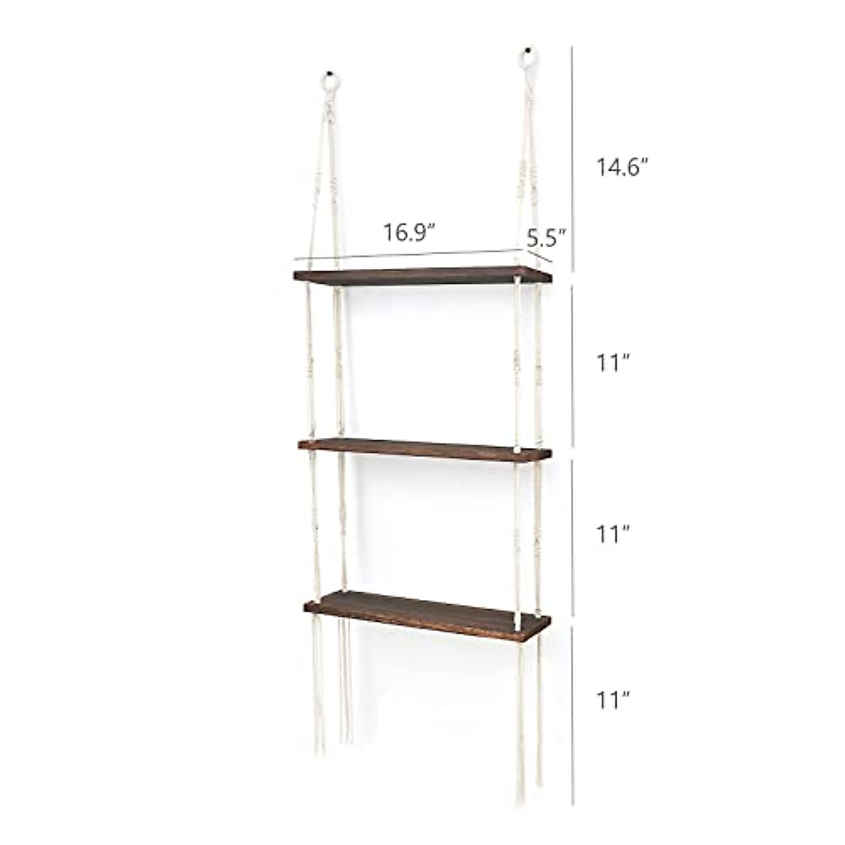 Mkono Macrame Wall Hanging Shelf 3 Tier Wood Floating Shelves with Cute Woven Rope Boho Room Decor Display Photos Plant Hanging Storage Shelves for Bathroom, Bedroom, Living Room, Nursery