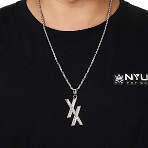 Eczixnczo Hip Hop Iced-Out XX Pendant Necklace for Rapper CZ Fully Bubble Broken Heart Pendant Necklace Chain for Men Women Fashion Jewelry11