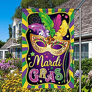 Mardi Gras Decorations Garden Flag New Orleans Party Mardi Gras Hanging Garland for Home Outdoor Indoor Decor Double Sided（Pole Not Included）