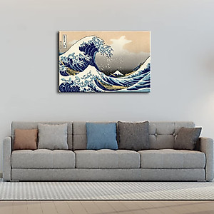 Wieco Art Great Wave of Kanagawa Katsushika Hokusai Giclee Canvas Prints Wall Art Abstract Seascape Pictures Paintings for Living Room Home Decorations Large Modern Stretched and Framed Sea Artwork