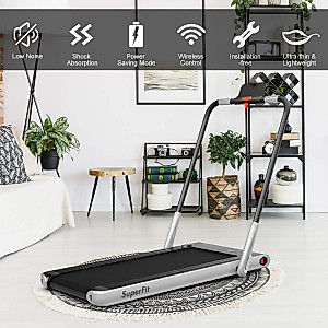 GYMAX Walking Pad, 2 in 1 Free Installation Under Desk Treadmill with Smart App, Remote Control & LED Display, 2.25HP Foldable Portable Compact Running Machine for Small Spaces Home Office (Silver)