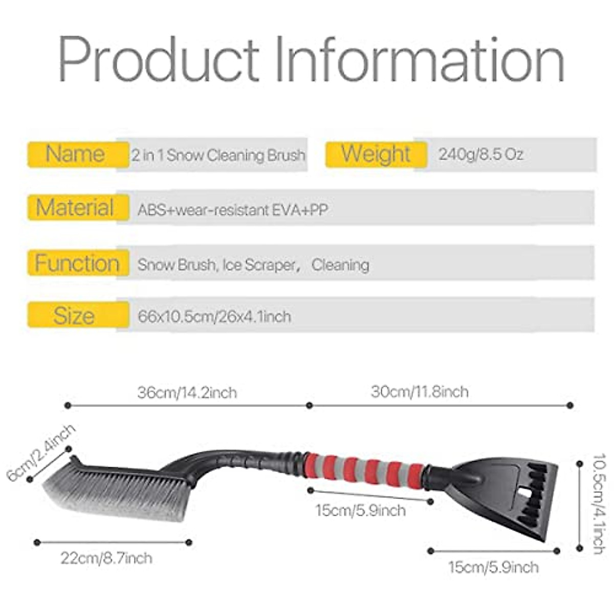 26" Snow Brush and Ice Scraper Windshield, Snow Removal Tool Car Brush with Ergonomic Comfortable Foam Grip for Car, Trucks, SUVs