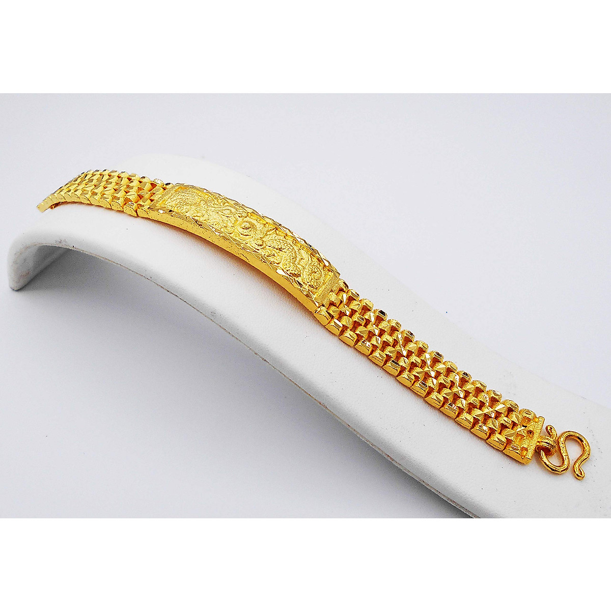 arrawana77 Guardian lions Thai Gold Plated Bangle 24k Thai Baht Yellow Gold Filled Jewelry Bracelet 7 Inch 32 Grams 13 mm
